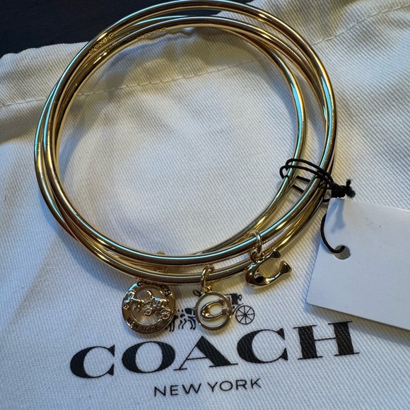 Coach | Jewelry | Coach Signature Charm Bangle Trio Set 3pc Logo ...